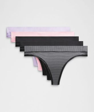 lululemon String UnderEase taille mi-haute Lot de 5 pour Femmes - Noir/Rose/Violet - Taille M