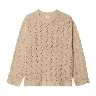 Obey Leichter geh&auml;kelter Pullover aus Bandgarn - - Knitwear - Herren - Beige - M