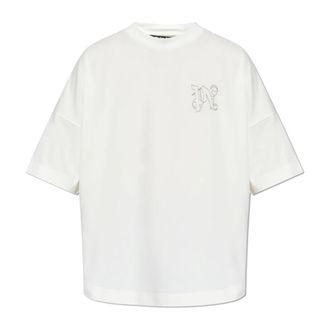 Palm Angels T-Shirt mit gesticktem Logo - - Tops - Herren - Wei&szlig; - M