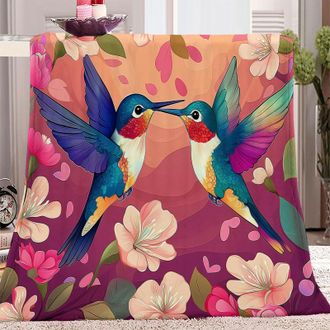 Generic Kuscheldecke Blumen Und Vögel Illustration Muster Kuscheldecke 180 x 200 cm Flauschig Flanell Tagesdecke Blanket Bequem und Warm Sofadecke Farbe für a