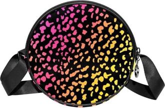 Generic Sac &agrave; bandouli&egrave;re rond pour femme, motif pois l&eacute;opard, petit sac &agrave; bandouli&egrave;re avec fermeture &eacute;clair, bretelles r&eacute;glables, sac &agrave; main rond d&eacute;contract&eacute;