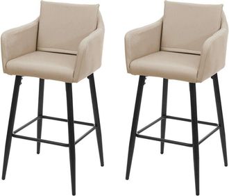 Hhg 2x Tabouret de bar HHG-754, tabouret de comptoir, repose-pieds métal, similicuir taupe