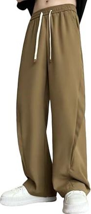 Generic Pantalon d&eacute;contract&eacute; pour homme avec cordon de serrage et taille &eacute;lastique pour l&eacute;t&eacute; - Jambe large - Pantalon de surv&ecirc;tement ample, kaki, XXL