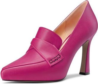 Castamere Femmes Haut High Aiguille Plate-Forme Talon Heel Pointu Bout Slip-on Escarpins Mariage Bureau Dress 10 CM Heels Magenta Rouge 37 EU