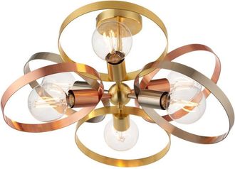 Endon Lighting Plafonnier Semi Flush Multi Bras Laiton Satin&eacute;, Plaque De Cuivre Bross&eacute;