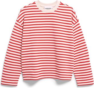 Armedangels Damen Sweatshirt aus Bio-Baumwolle FRANKAA MAARLEN Stripe Oversized Fit Undyed-Mars Red