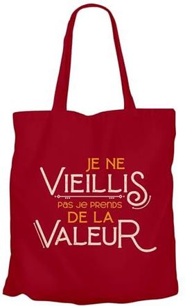 Fabulous Tote Bag Sac Shopping en Toile Rouge - Je ne Vieillis pas je Prends de la Valeur Humour Papa Papy - 10 L