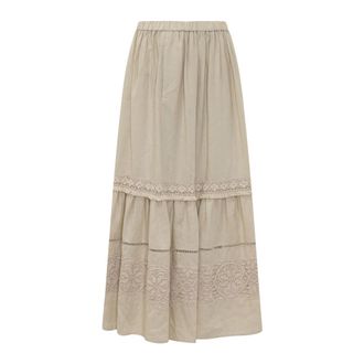 Max Mara Rock mit elastischem Bund- R&uuml;schen und Stickereins&auml;tzen - - Skirts - Damen - Beige - S