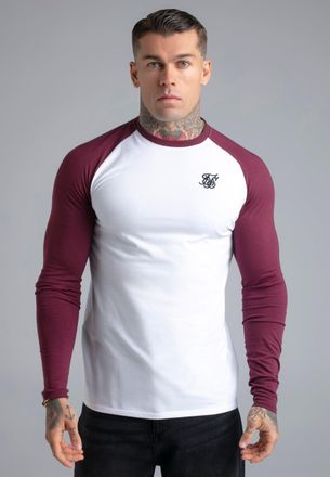 Siksilk Herren Wei&szlig;, Bordeaux Langarm Muscle-Fit T-Shirt XXL
