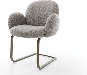 DELIFE Freischwinger Nube-Flex mit Armlehnen Boucl&eacute; Silbergrau Freischwinger flach Effektfinish Titan Taschenfederkern, Esszimmerst&uuml;hle