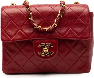 Chanel Hobo Bags - Mini Square Classic Lambskin Single Flap - Gr. unisize - in Rot - f&uuml;r Damen