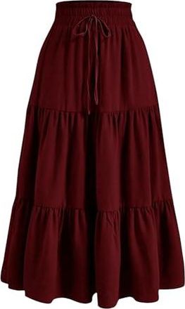 Generic Jupe Longue Femme Blanche Coton &agrave; Taille &Eacute;lastique D&eacute;contract&eacute;e Jupes Pliss&eacute;e Chic &Eacute;l&eacute;gantes A-Ligne Ete Fluide Boheme Couleur Unie pour Printemps Et 