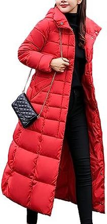 Onsoyours Femme Doudoune Longue Hiver Chaud Veste Matelassee Parka &agrave; Capuche Manteau &Eacute;l&eacute;gant Casual B Rouge 3XL