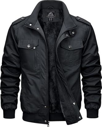 Magcomsen Veste dhiver pour homme - Doublure chaude - Veste polaire cargo décontractée - Veste mi-saison en coton - Veste militaire avec poches multiples, Noir,