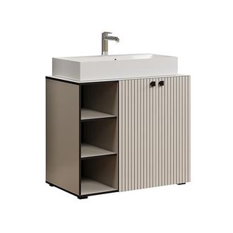 Trendteam PureBliss - Waschbeckenunterschrank - Kashmir Hellgrau - Rillenoptik - 3 offene F&auml;cher + 1 Einlegeboden + 80cm Aufsatzwaschbecken - (BxHxT) 90 x 91 x 
