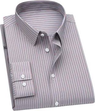 Generic Chemise &agrave; carreaux &agrave; manches longues pour homme, coupe ajust&eacute;e, d&eacute;contract&eacute;e, chemise unie &agrave; revers doux &agrave; rayures, Tz7707, XXL