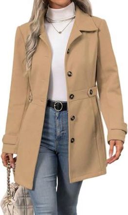 TOMWELL Manteaux Femme Mode Revers Veste Hiver Couleur Unie Chaud Outcoat Manche Longue D&eacute;contract&eacute; Blousons A Kaki L