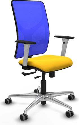 Piqueras y Crespo Lendenwirbelst&uuml;tzstuhl mit wei&szlig;en und schwarzen Armlehnen, ausgestattet mit Syncro/Traslack und Schneideschaum, mit Rollen 65 mm, Parkett, Blau/Gelb