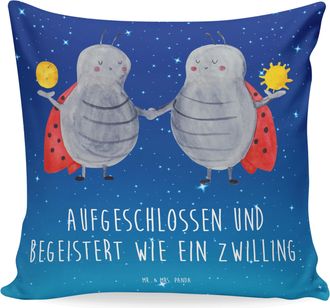 Mr. & Mrs. Panda Kissen Sternzeichen Zwilling - Geschenk, Zwillingsbruder, Marienk&auml;fer, Gl&uuml;cksk&auml;fer, Sofakissen, Zwillingsschwester