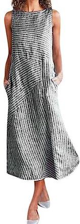 Generic Robes amincissantes pour femmes, &agrave; la mode, &agrave; rayures, avec poche zipp&eacute;e, col rond, sans manches, 2026, bleu marine, XXL