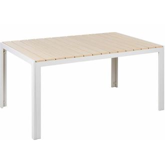 Beliani Gartentisch Beige und Wei&szlig; Aluminium Kunstholz Rechteckig 150x90 cm f&uuml;r 6 Personen Modern f&uuml;r Terrasse Garten Ausstattung