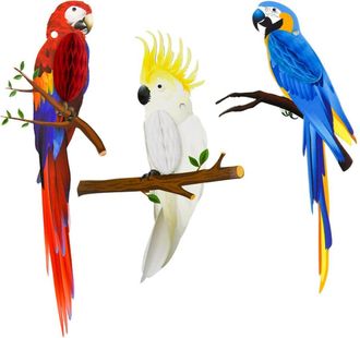 NUOBESTY 3 Stück Teiliges Tropische Papagei Papier honigwaben Hängende Dekorationen Wetterfeste Bunte Luau Party Deko für Sommerfest Geburtstagsfeier