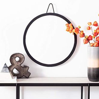 Safavieh Decorative Hanging Wall Mirror for Living Room, Bedroom, Hallway, in Matte Black, 63.5 X 60.96 X 10.16