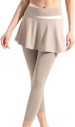 Generic Legging 2025 pour femme - Jupe de tennis - Taille haute - 2 en 1 - V&ecirc;tements de sport - Pantalon de yoga en vrac, kaki, XL