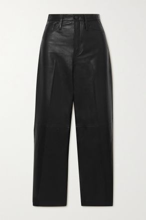 Frame Denim Pantalon Large Raccourci En Cuir - Noir