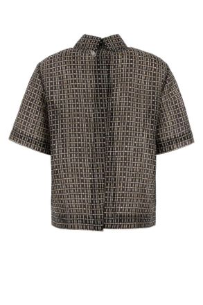 Fendi Womens Printed Silk Blend Polo Shirt Navy Nylon