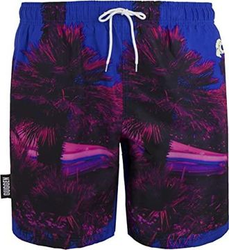 Guggen Mountain Short de bain pour homme 596 à séchage rapide avec cordon de serrage Short de plage Short de bain pour homme avec motif rayé bleu jaune, Rose/bleu., X