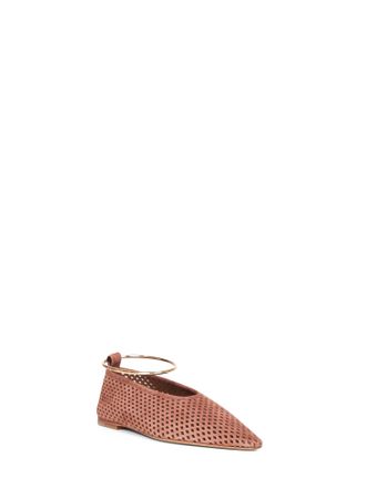 Jil Sander Womens Umber Pointed Toe Ballet Flats With Anklet Goatskin Ballerina Shoes