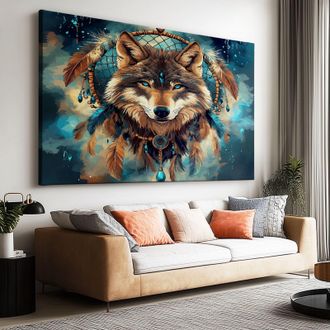 Generic Gro&szlig;es Leinwandbilder Wandbilder Fantasie Tier Wolf Traumf&auml;nger bild auf leinwand Wandkunst Modern Aesthetic XXL Kunstdruck Deko f&uuml;r Wohnzimmer Schlaf