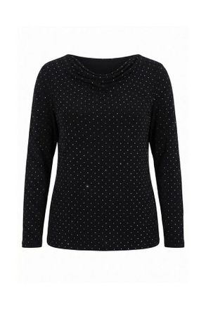 Ulla Popken Longsleeve Shirt Ziersteine Slim Wasserfall-Ausschnitt