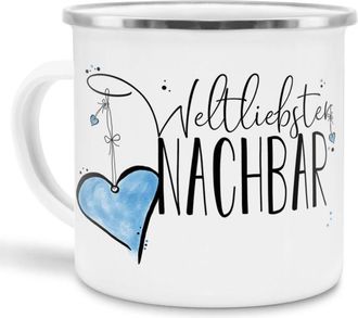 Tassendruck Emaille mit Spruch für den Weltbesten Nachbar - Kaffeetasse/Familie/Geschenk-Idee/Mug/Cup/Emaille klein