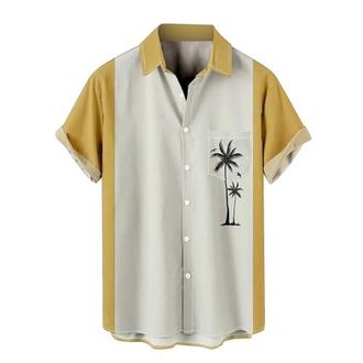 Generic Chemise hawa&iuml;enne d&eacute;contract&eacute;e &agrave; manches courtes pour homme, chemise d&eacute;t&eacute; d&eacute;contract&eacute;e pour homme, vacances, plage, f&ecirc;te, jaune, XL