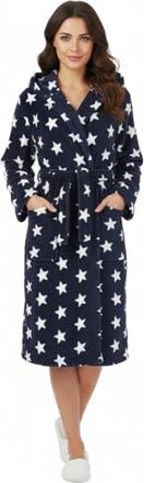 Brandsseller Peignoir Femme avec Capuche L/XL - Doux et L&eacute;ger en Microfibre avec Motif &Eacute;toiles - Certifi&eacute; Oeko-Tex - Id&eacute;al Maison, Spa ou Sauna - Bleu/Blanc