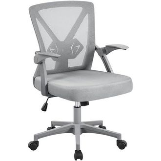 Yaheetech Fauteuil de Bureau avec Accoudoirs Pliables Chaise de Bureau Hauteur R&eacute;glable &agrave; roulettes Pivotantes Si&egrave;ge Plus Large 59cm &times; 57.5cm &times; (90-100) cm Gris