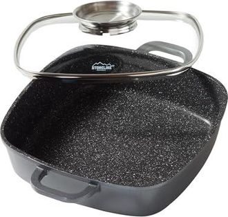 STONELINE Po&ecirc;le &agrave; Servir carr&eacute;e 24x24 cm, avec Couvercle Aromatique, Compatible &agrave; lInduction et au Four, Rev&ecirc;tement Antiadh&eacute;sif avec de vraies particules de pie