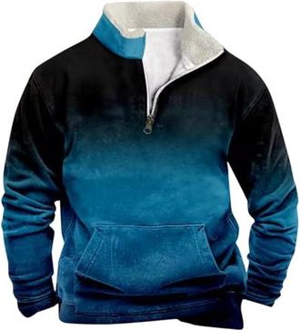 Generic ofeirhz Sweatshirts pour hommes UK 1/4 fermeture éclair polaire doublé sweat à manches longues col montant pull pull chaud ample automne hiver manteau