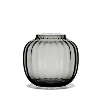 Holmegaard Vase H12.5 cm Primula Optisches Muster aus mundgeblasenem Glas, grau