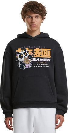 Mister Tee Herren Best Ramen Fluffy Hoody - Loose Fit Kapuzenpullover mit Panda-Ramen-Print und japanischem Schriftzug, Schwarz, XXL