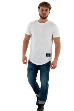 Calvin Klein Herren T-Shirt Kurzarm Badge Turn Up Sleeve Rundhalsausschnitt, Wei&szlig; (Bright White), XXS