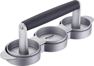 Westmark Mini Hamburgermaker, Formt 3 Mini-Patties (Ø: ca. 6,5 cm) gleichzeitig, Aluminium/Kunststoff, Trio, Silber/Schwarz, 62232260