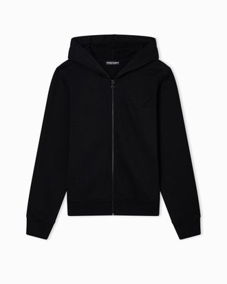 Emporio Armani Damen Terry Hoodie Sweatshirt Kapuzenpullover, Schwarz, M