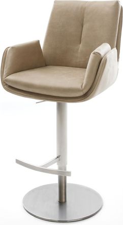 DELIFE Barstuhl Clea-Flex Mikrofaser Beige Vintage Drehfu&szlig; h&ouml;henverstellbar Edelstahl Silberfarben, Barst&uuml;hle