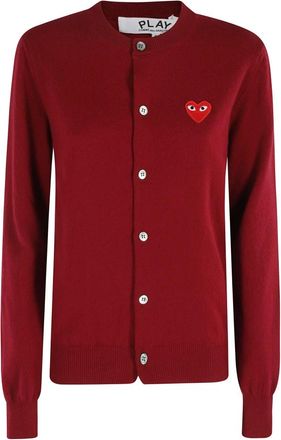 Comme Des Gar&ccedil;ons Femme, Pulls, Rouge, Taille: 38 FR Round Neck Cardigan Emblem