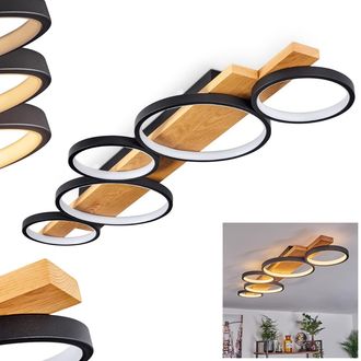 HOFSTEIN LED Deckenleuchte Rodekro, dimmbare Deckenlampe aus Metall/Holz in Schwarz/Natur/Weiß, über herkömmlichen Lichtschalter dimmbar, moderne Leuchte m. Ho