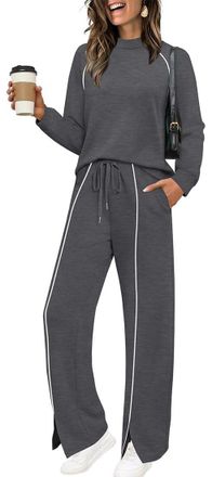 OLIPHEE Trainingsanzug Damen Set 2 Teiler Herbst Winter Jogginganzug Damen Outdoor Zweiteilig Lounge Set Langarm Sweatshirt und Weite Hose Tracksuit Frauen Fr