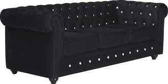 Vente-Unique Chesterfield 3-Sitzer-Sofa, Velours, Schwarz mit Kristallen